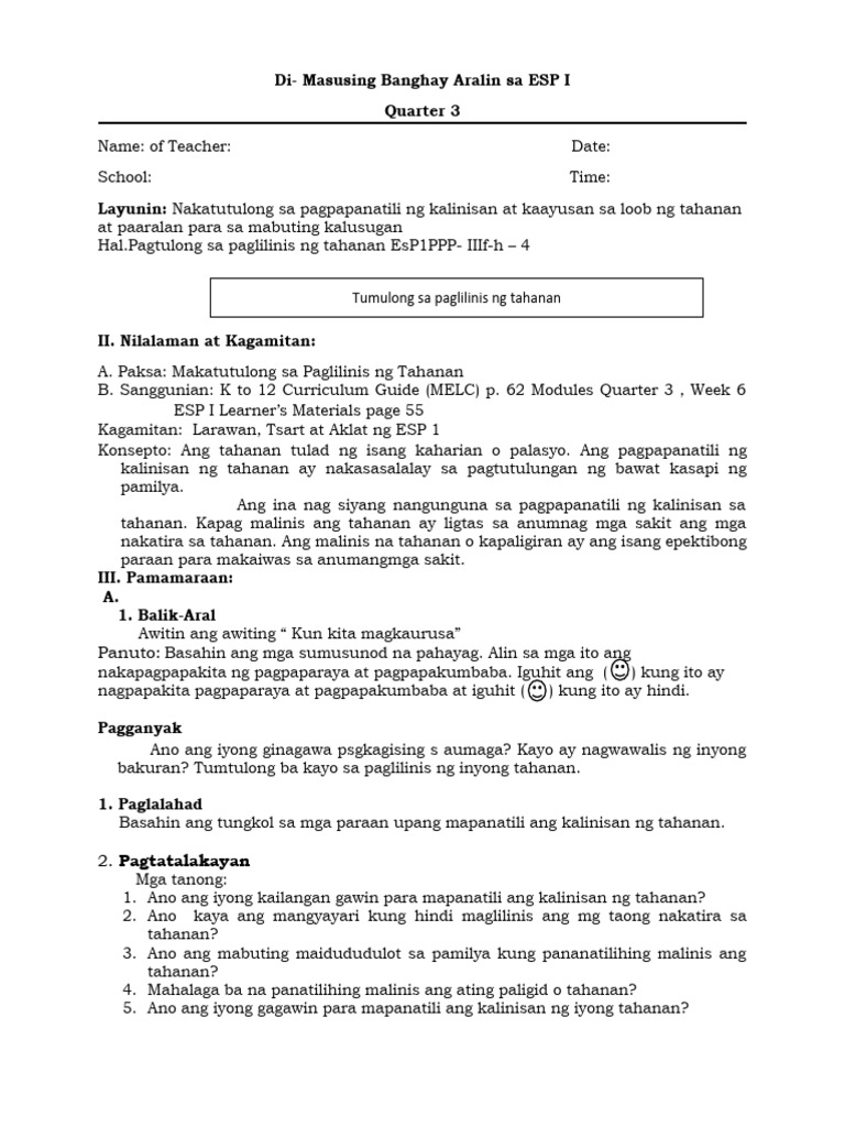 ESP Lesson Plan Week 5 Q3 | PDF