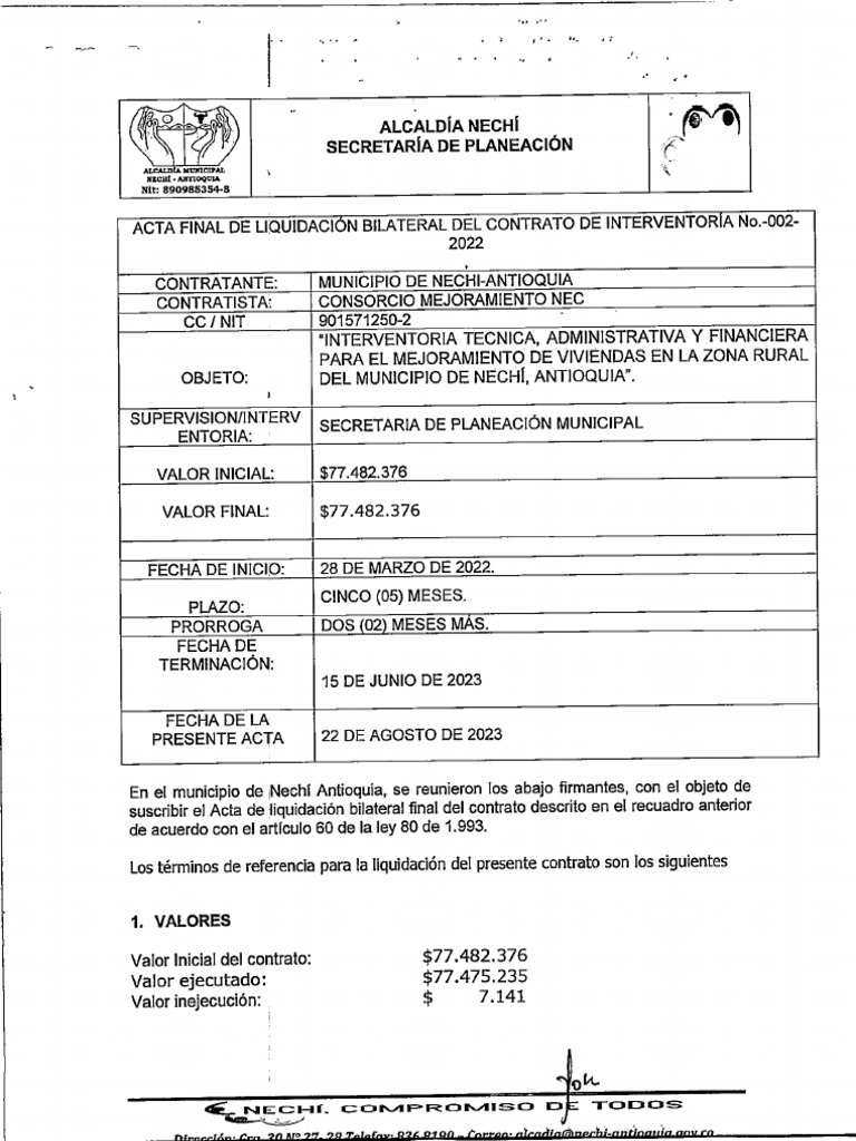 ACTA FINAL DE LIQUIDACION BILATERAL CI-002-2022 | PDF