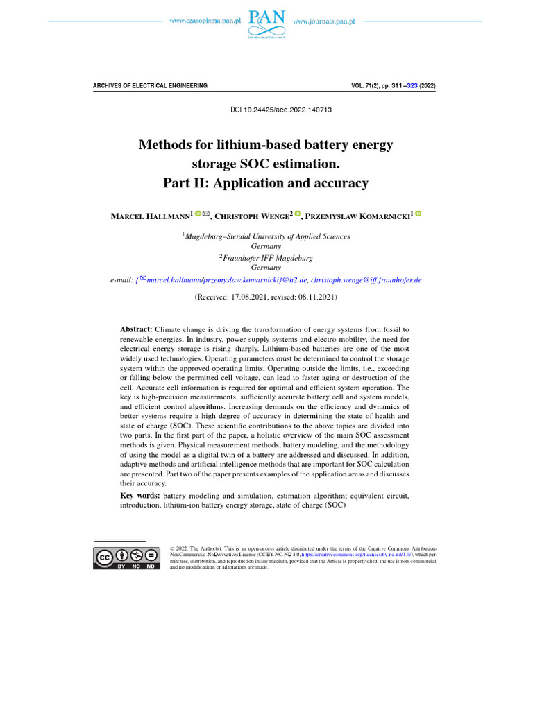 Methods for lithium-based battery energy storage SOC estimation. Part ... Methods for lithium-based battery energy storage SOC estimation. Part ...
