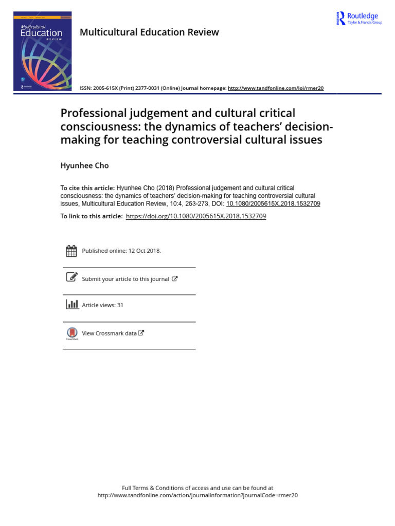 Teachers' Judgement on Cultural Issues | PDF | Teachers | Multiculturalism
