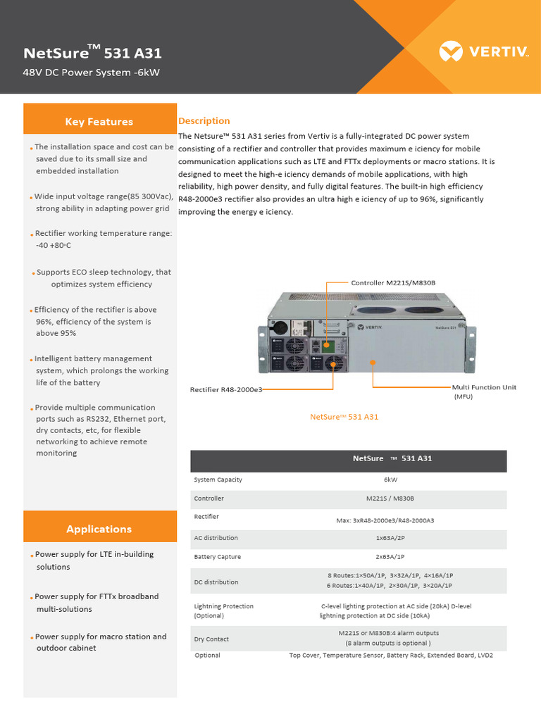 NetSure 531 A31 - Datasheet - v02 | Download Free PDF | Rectifier | Power Supply