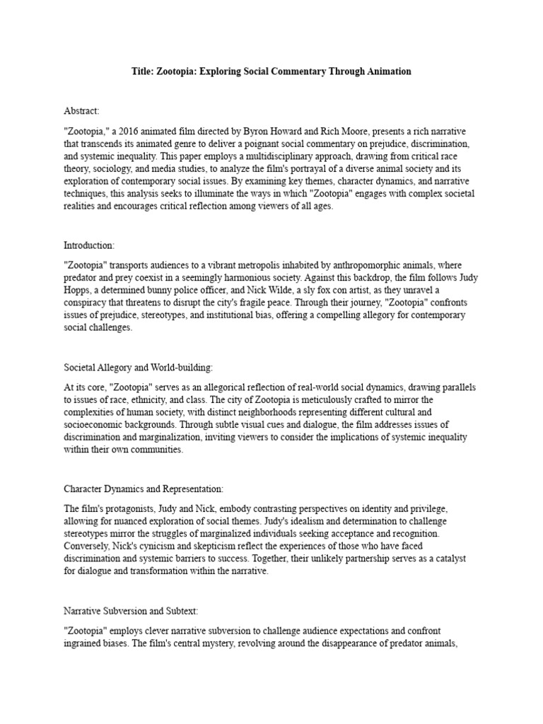 Zootopia Film Analysis | PDF | Prejudices | Narrative