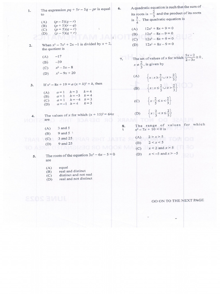 CSEC AddMath P1 2023 June | PDF