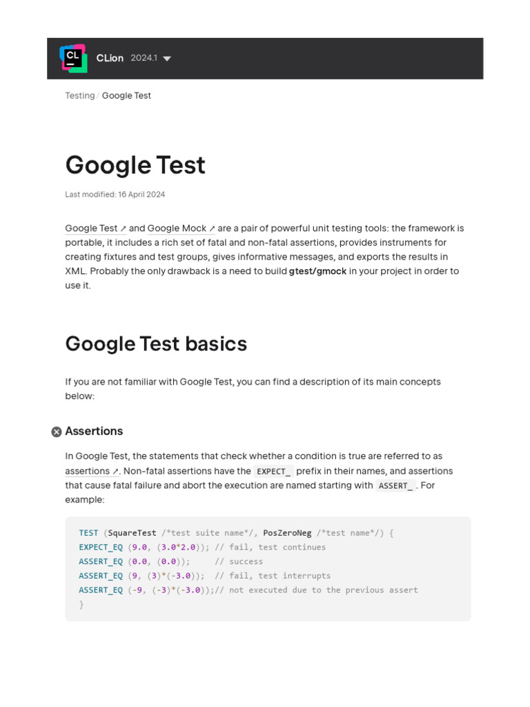GoogleTest - CLion Documentation | PDF | Parameter (Computer ...