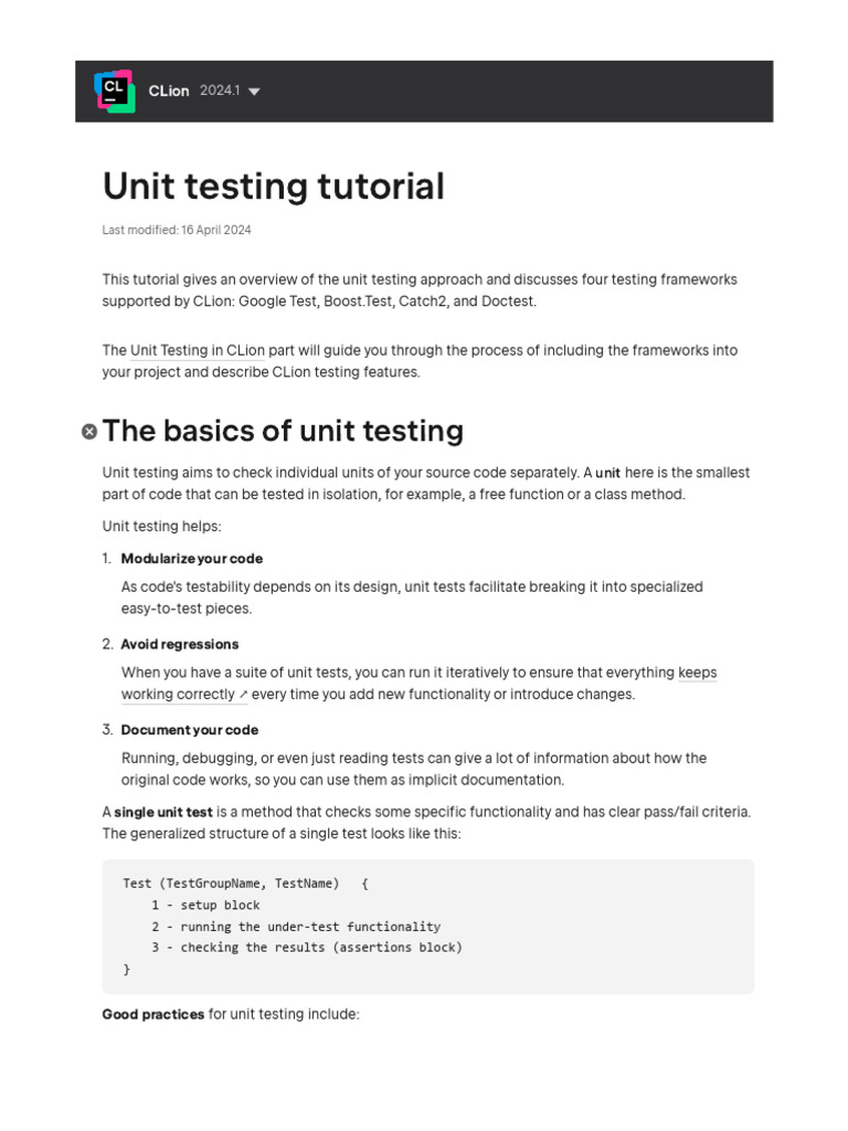 GoogleTest tutorial - CLion Documentation | PDF | Unit Testing ...