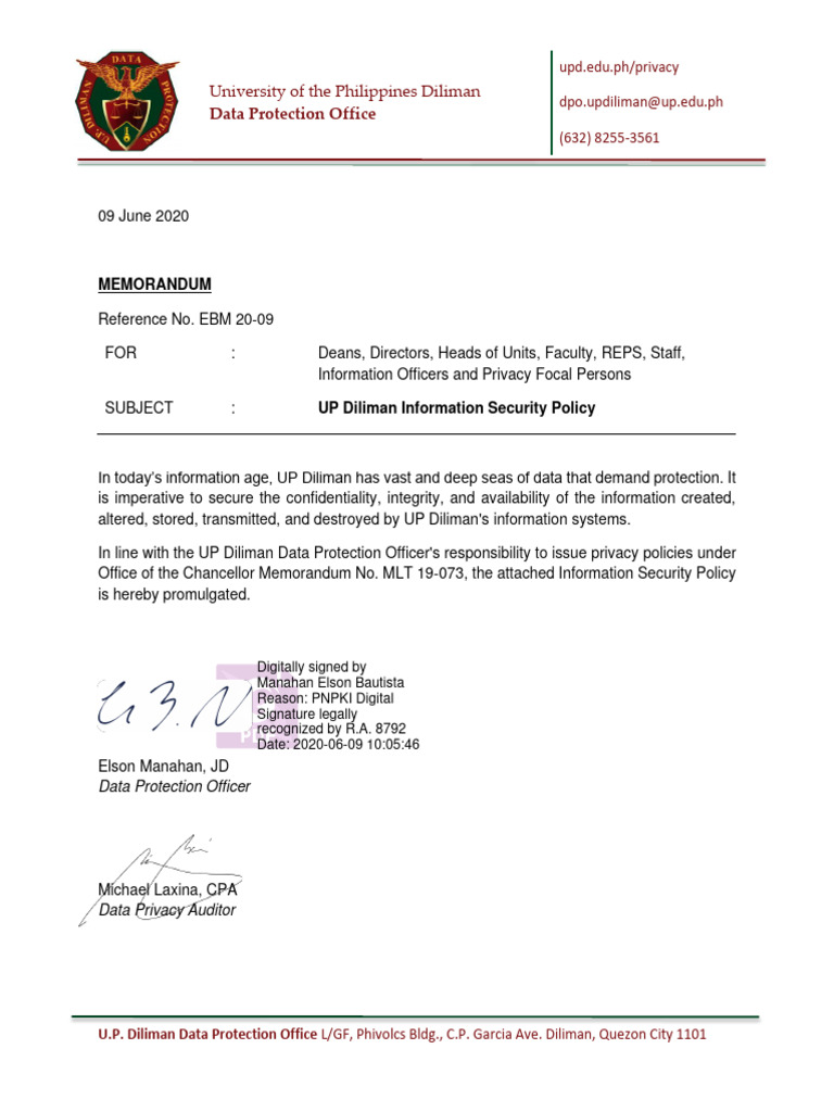 UP Diliman Information Security Policy | PDF | Password | Information Security