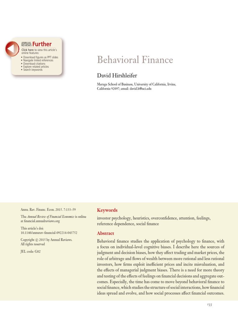 Behavorial Finance | PDF | Behavioral Economics | Arbitrage