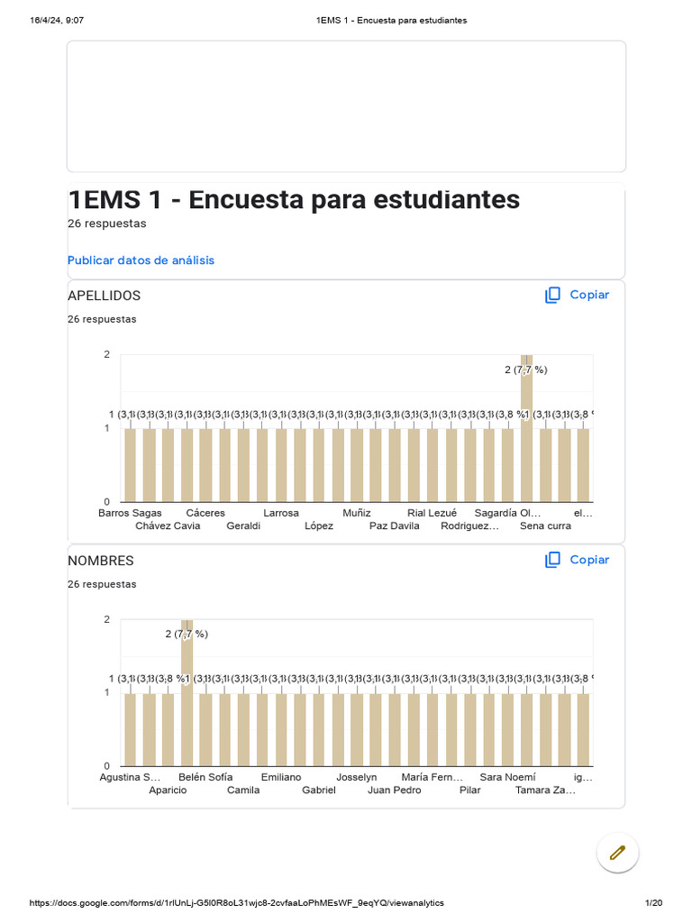Encuesta Estudiantil 1EMS 1 | PDF