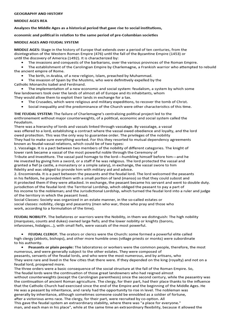 Middle Ages Reading Comprehension Activity # 2 | PDF | Feudalism | Nobility