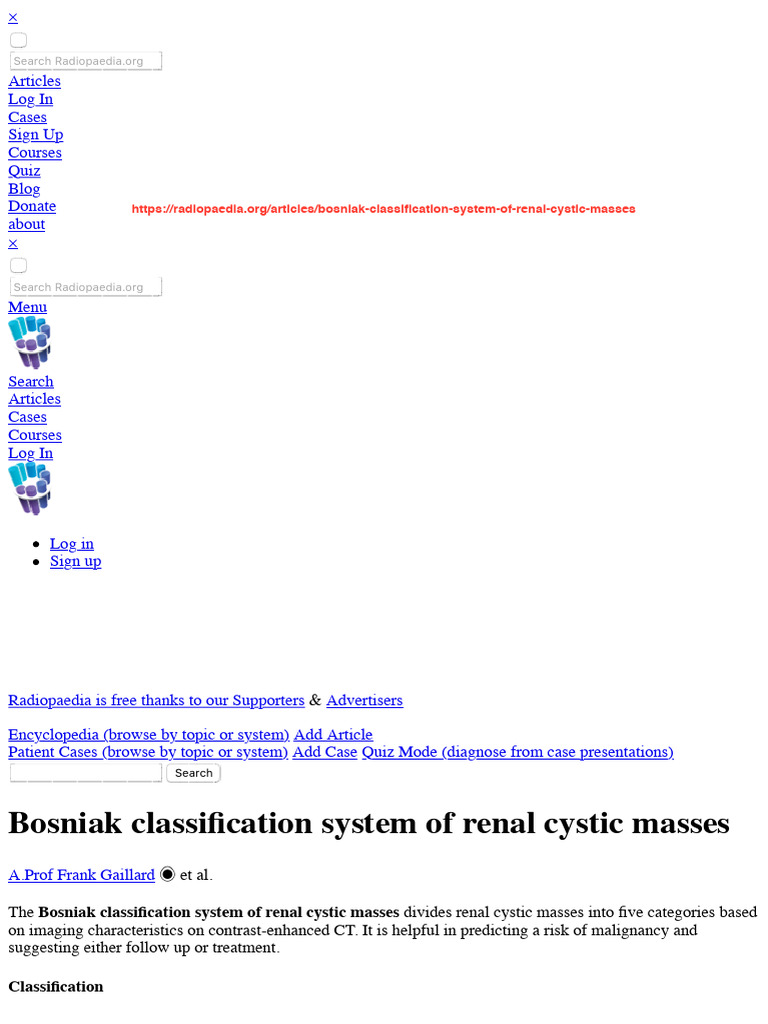Bosniak cyst classification | PDF | Diseases And Disorders | Causes Of Death