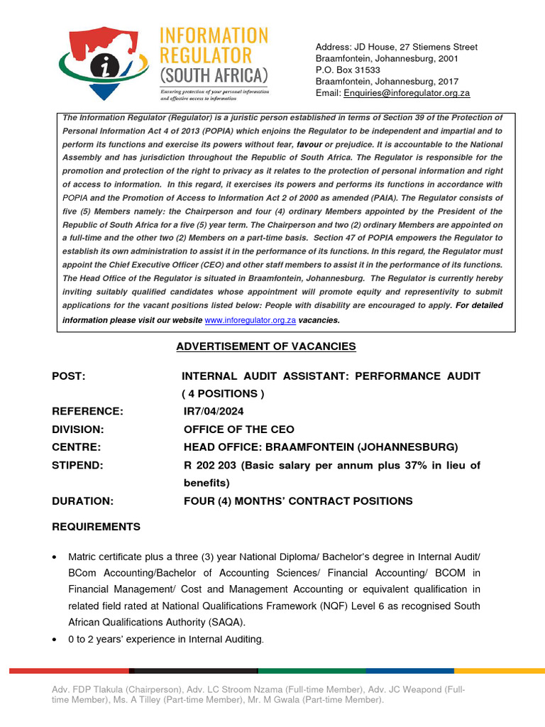 Internal Audit Assistant | PDF | Audit | Internal Audit