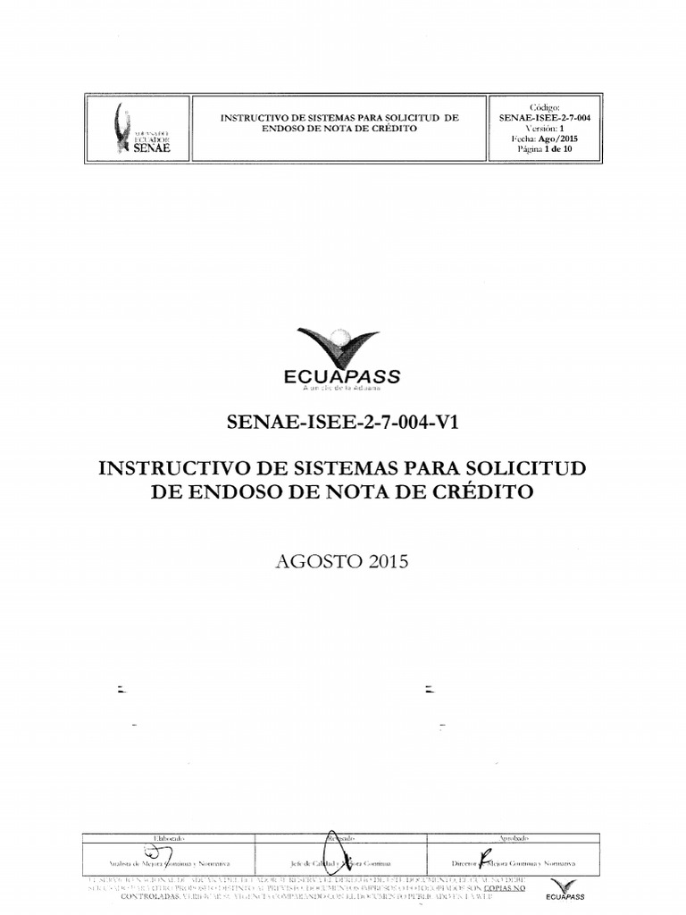 SENAE-ISEE-2-7-004-V1 Manual de Endoso de Nota de Credito | PDF