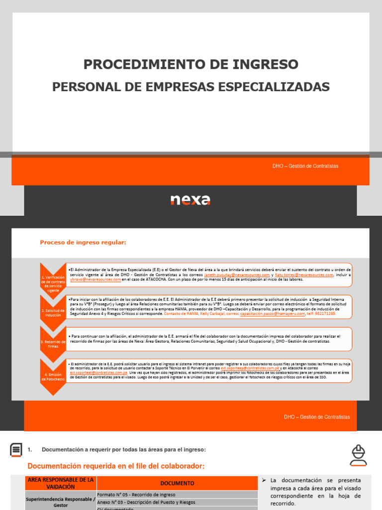 Procedimiento de Ingreso - Contratistas - Subcontratas - Trabajos ...