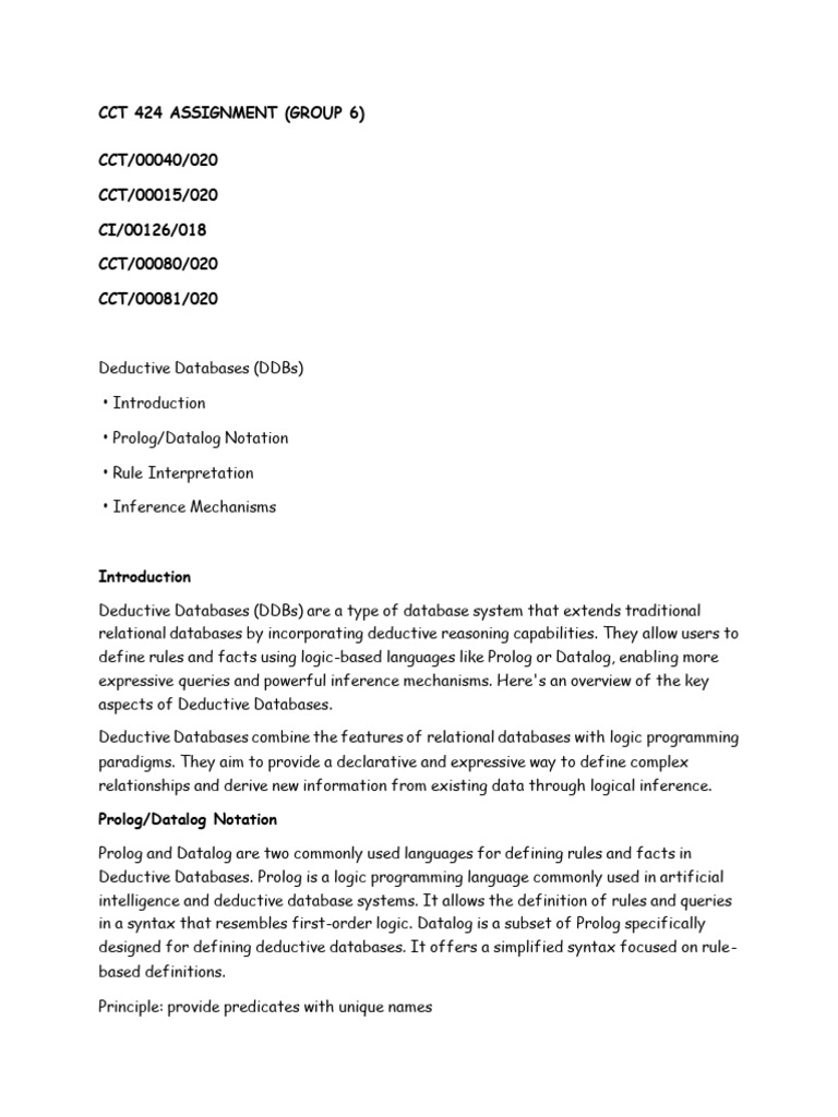 Deductive Database Groupwork Pdf Deductive Reasoning Relational Model 