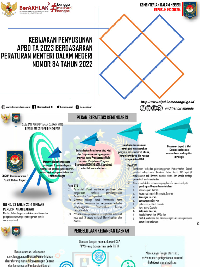 Peraturan Menteri Dalam Negeri Nomor 84 Tahun 2022 Tentang Pedoman Penyusunan APBD Tahun 2023 | PDF