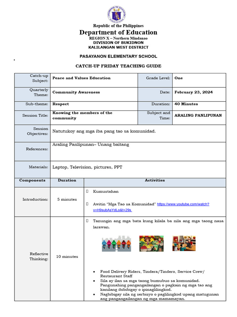 Grade 1 - Q3W4 - CATCH UP FRIDAY-Lesson Plan | PDF