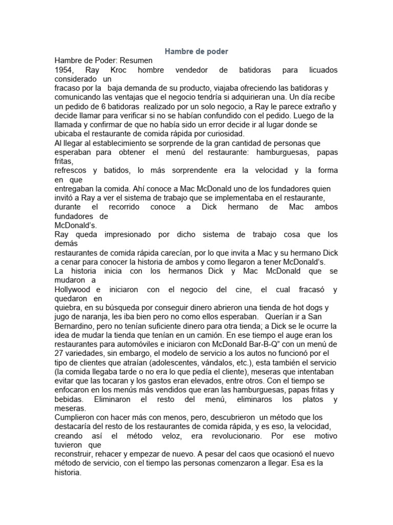 Hambre de Poder Pelicula | PDF | Mc Donald's