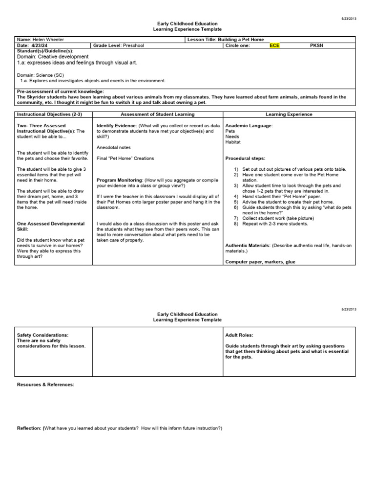 Ece Final Lesson Plan Template | Download Free PDF | Early Childhood Education | Learning