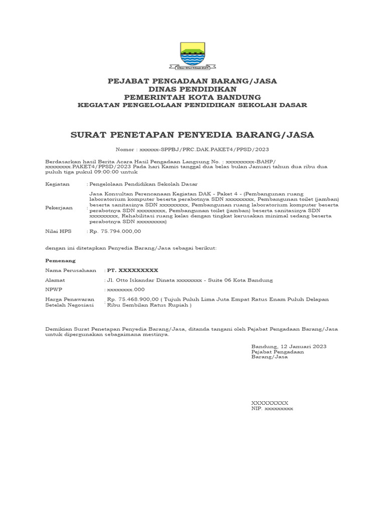 Contoh Penetapan Pengadaan Barang Jasa Pdf