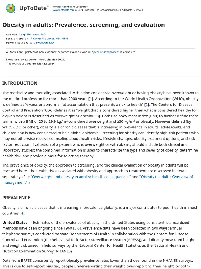 Obesity in Adults - Prevalence, Screening, and Evaluation - UpToDate ...