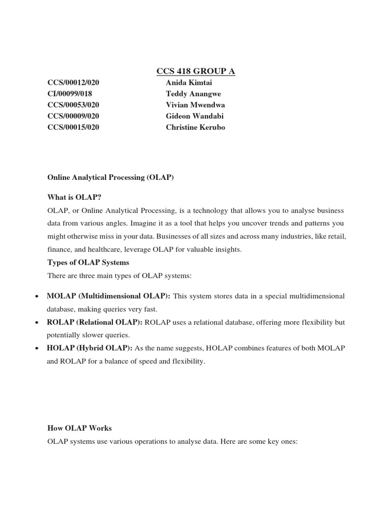 OLAP & Data Analysis Essentials | PDF | Data | Data Warehouse