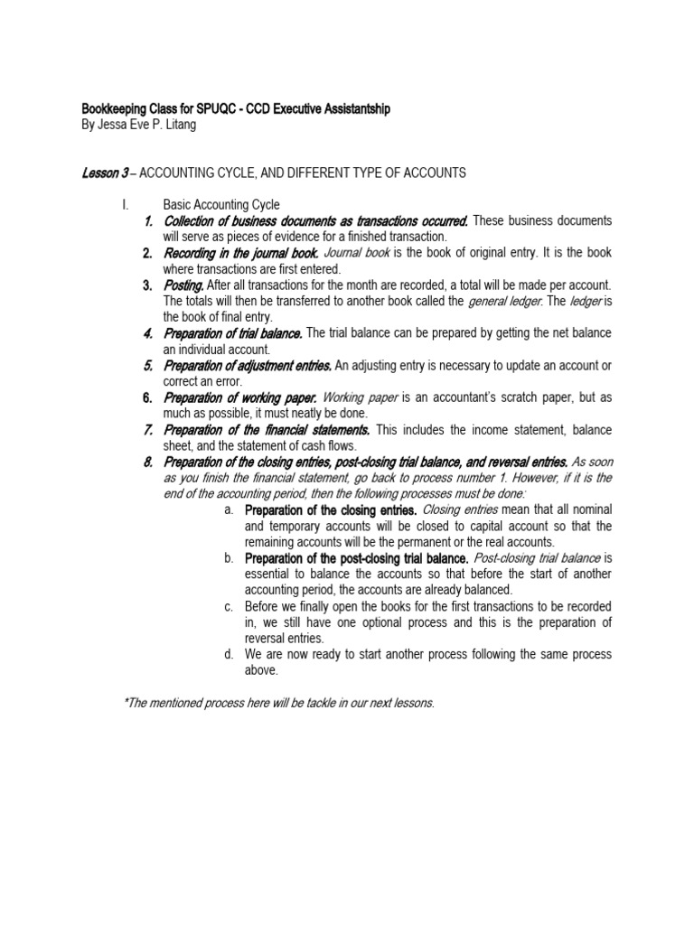 CCD - Bookeeping Module, Lesson 3 & 4 | PDF | Bookkeeping | Promissory Note