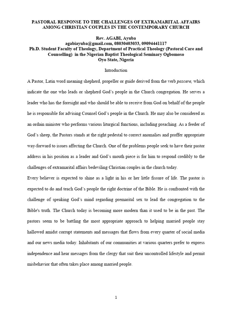 Pastoral Response To The Challenges of e | PDF | Marriage | Pastor