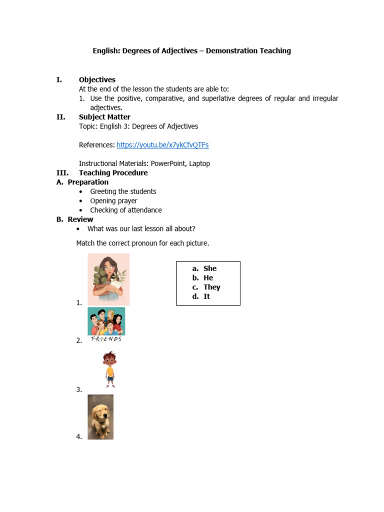English Degrees of Adjectives - Demonstration Teaching | PDF ...
