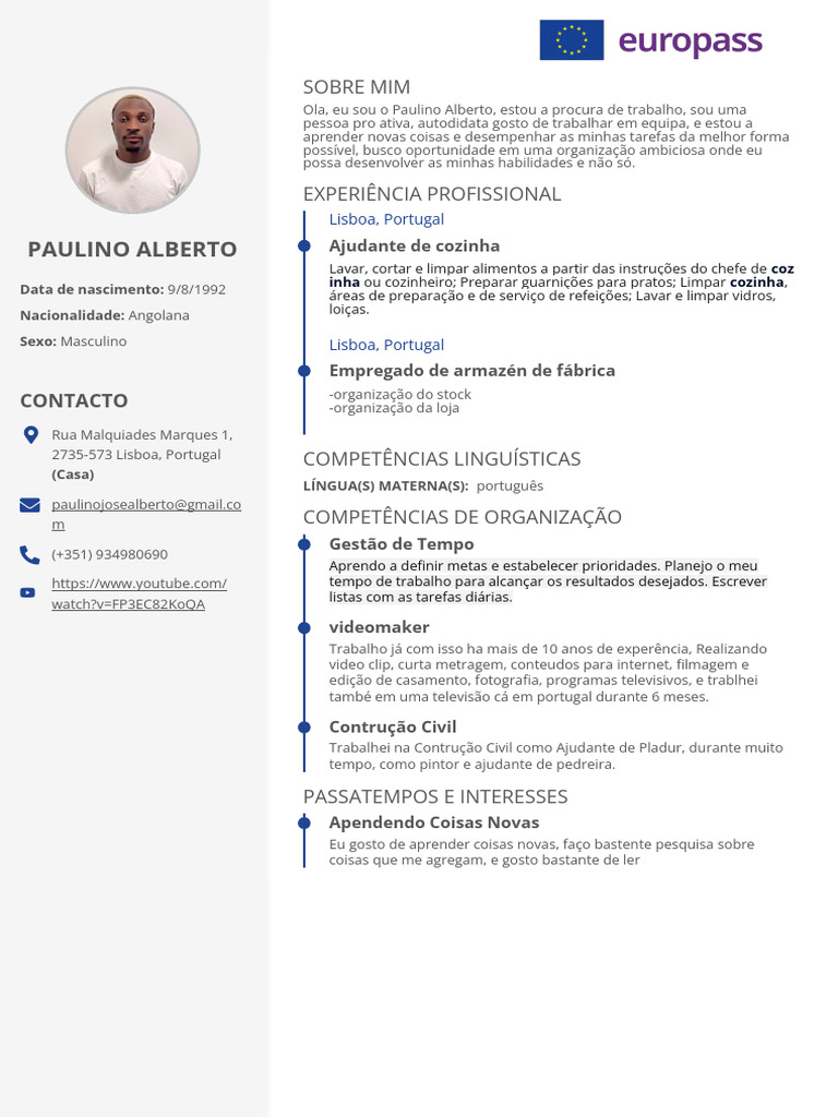 Pauli Alberto CV Europass | PDF | Portugal