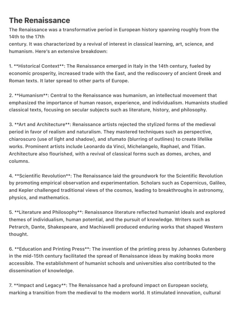 The Renaissance | PDF | Age Of Enlightenment | Renaissance