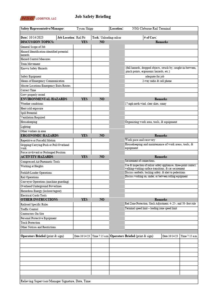 RPI Job Briefing - Llano | PDF | Hazards | Occupational Safety And Health