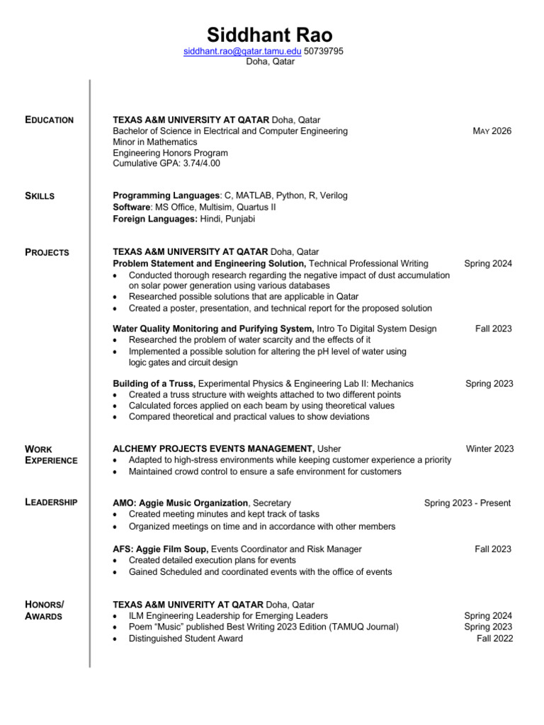 Siddhant Rao Resume | PDF | Engineering | Computer Engineering