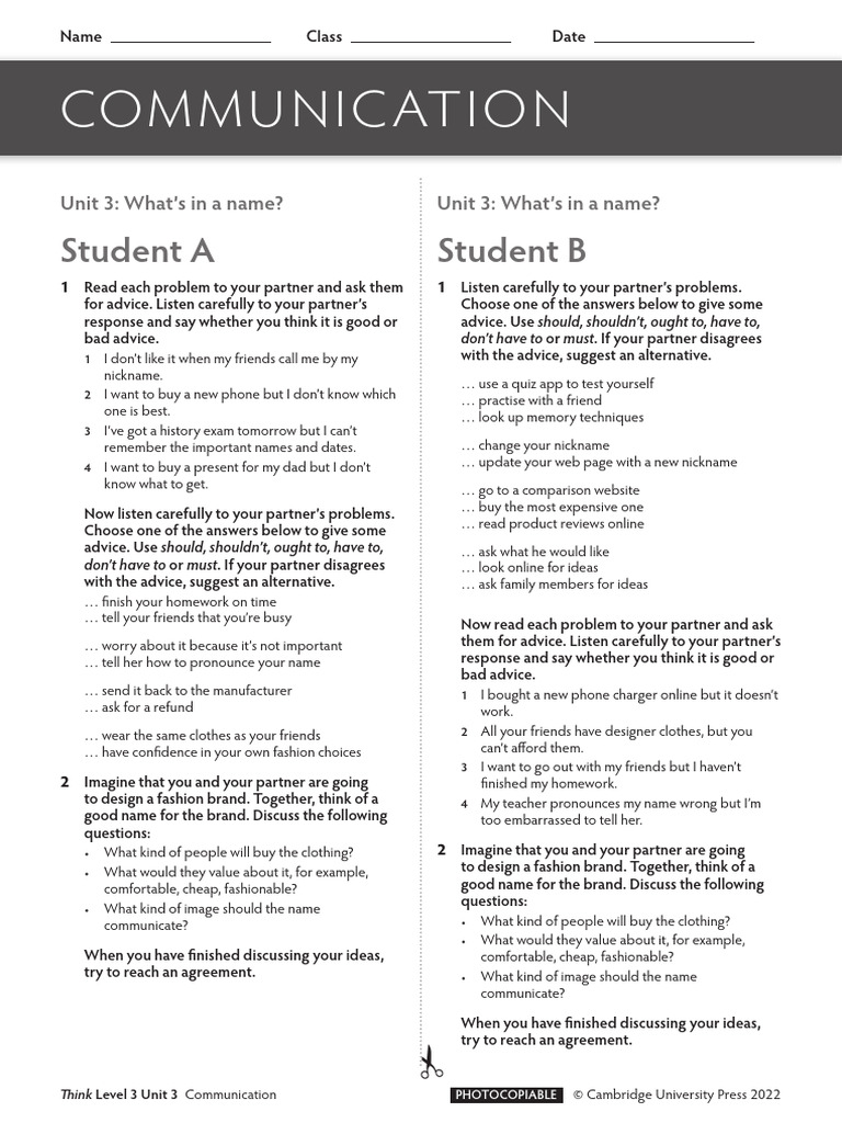 Thk2e BrE L3 Communication Unit 3 | PDF | Human Communication