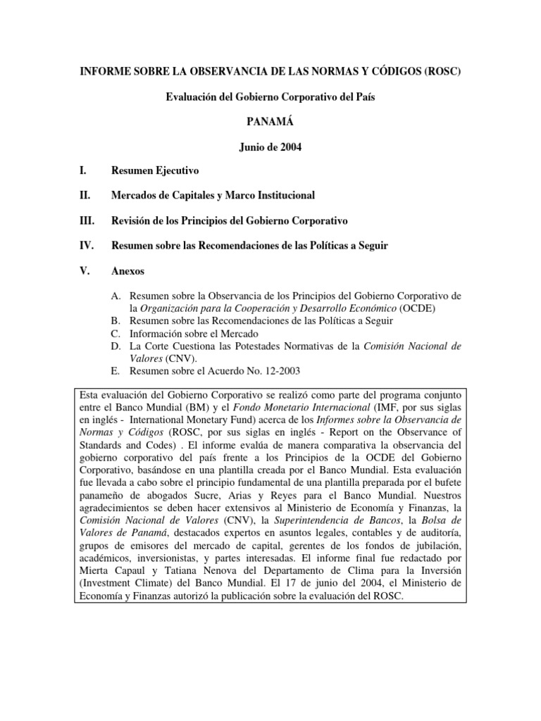 Informe ROSC-BM-IMF Panama 2004 ESP | PDF | Compartir (Finanzas) | Bolsa