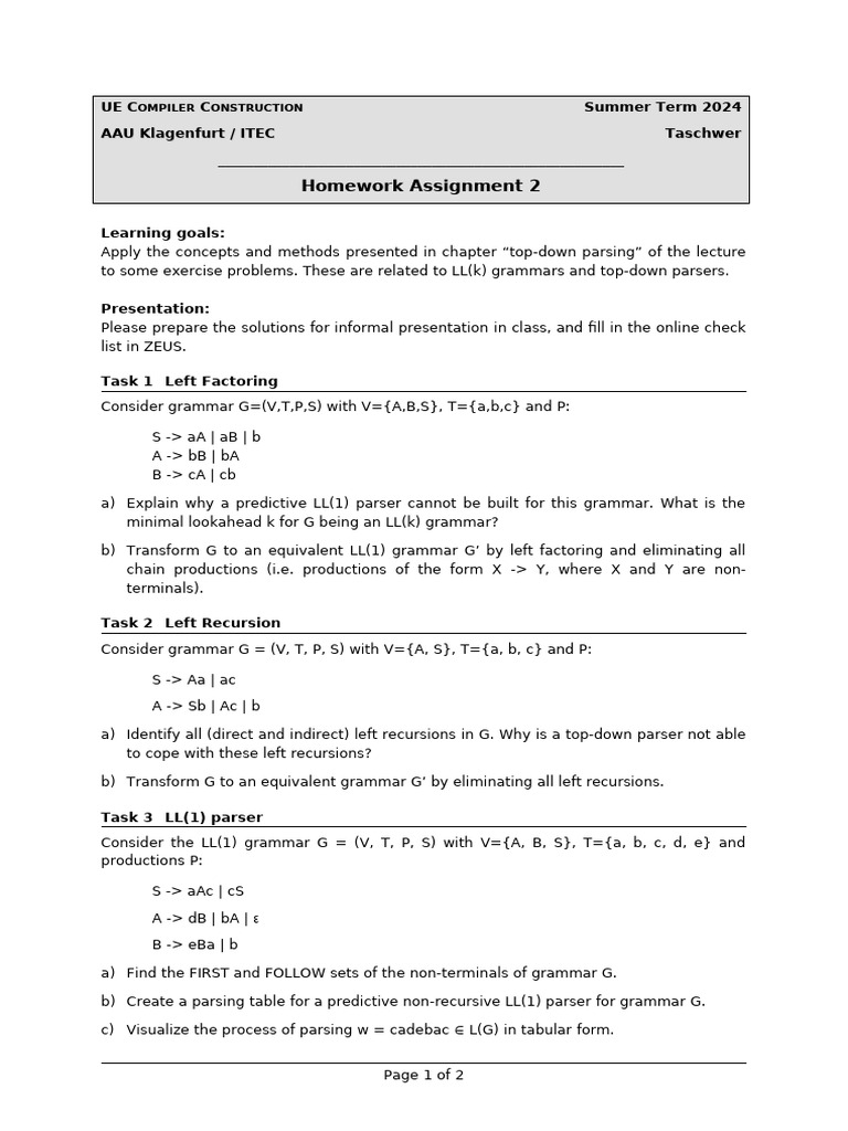 LL(k) Grammar Parsing Assignment | PDF