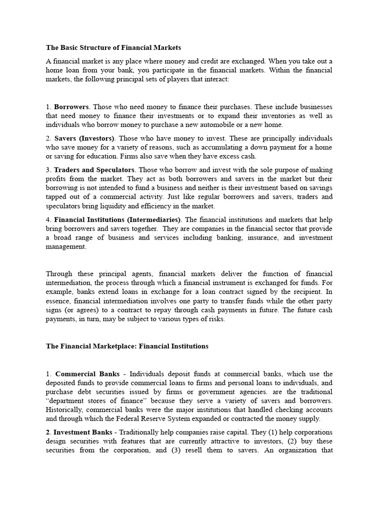 The Basic Structure of Financial Markets | PDF | Securities (Finance ...
