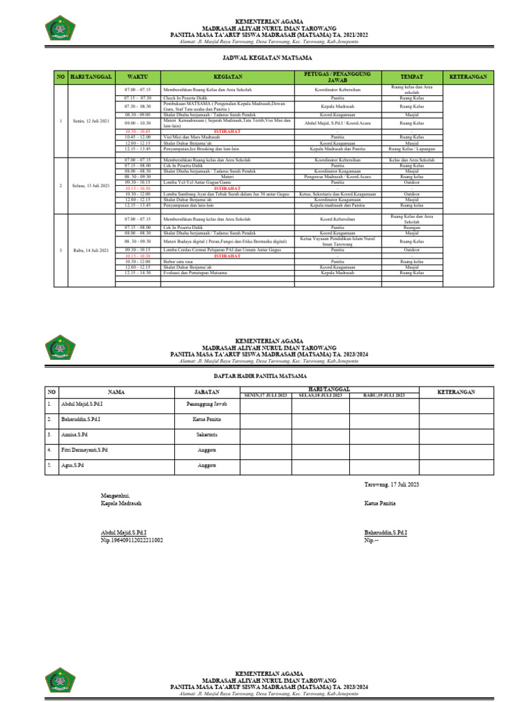 Jadwal Dan Struktur Panitia 22 | PDF