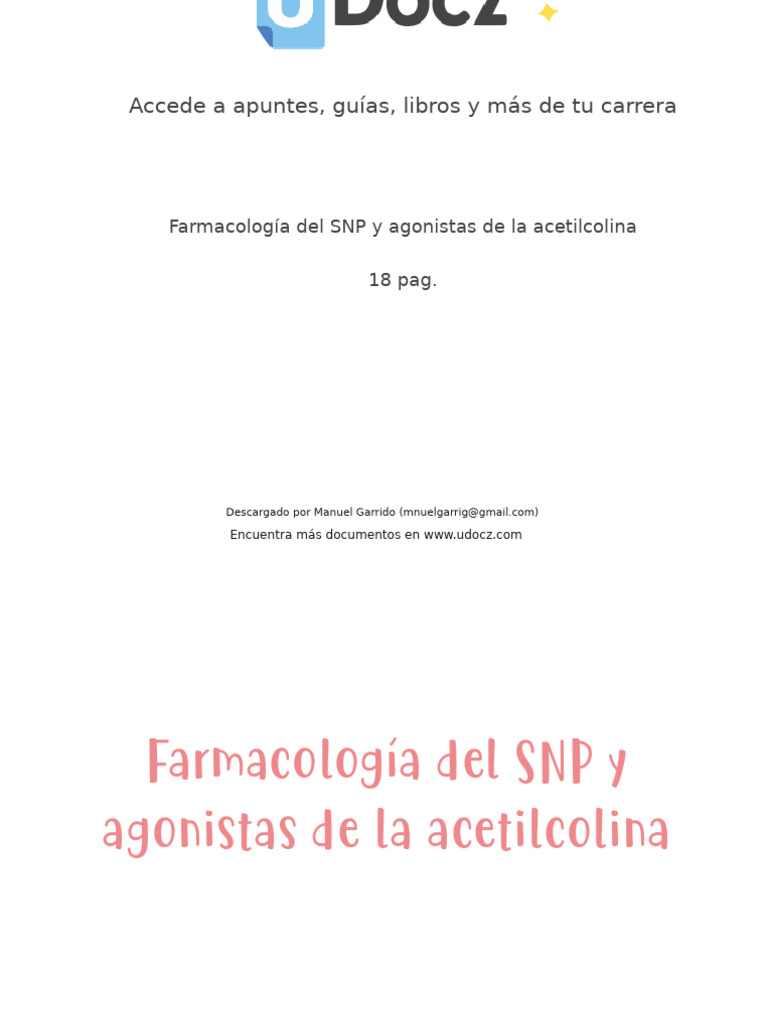 Farmacología del SNP: Agonistas Ach | PDF | Acetilcolina | Unión ...