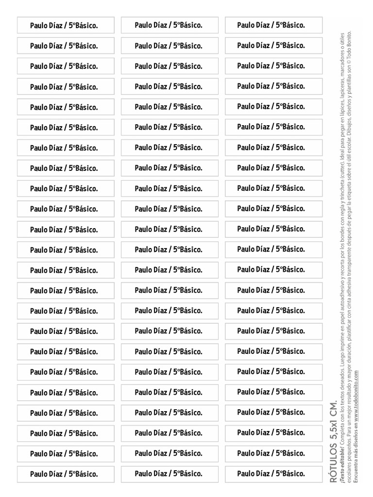 Escolar Fortnite Rotulos 5.5x1cm TEXTO EDITABLE | PDF