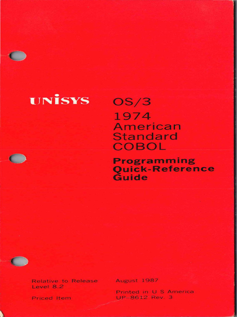 UP-8612r3-B 1974 American Standard COBOL - Programming Quick-Reference ... UP-8612r3-B 1974 American Standard COBOL - Programming Quick-Reference ...