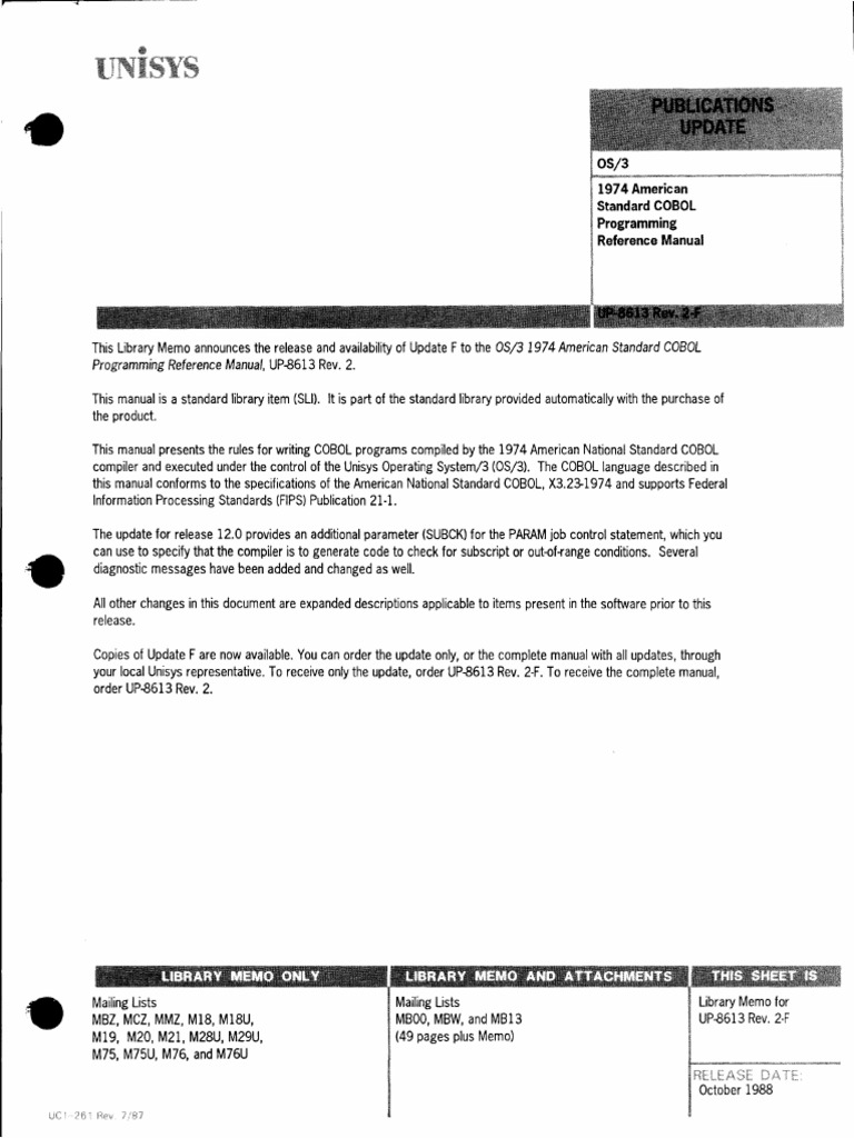 UP-8613r2-F 1974 American Standard COBOL - Programming Reference Manual | PDF | Macro (Computer ...