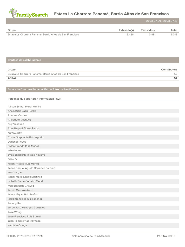 Estaca La Chorrera: Datos y Colaboradores | PDF
