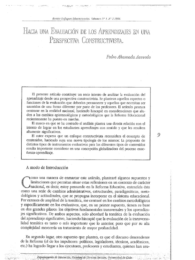Vista de Hacia Una Evaluación de Los Aprendizajes en Una Perspectiva Constructivista | PDF