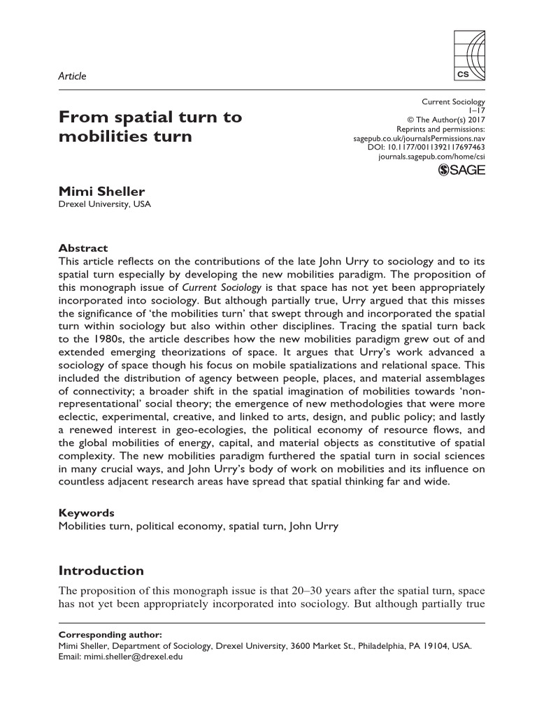 From Spatial Turn To Mobilities Turn - Scheller 2017 | PDF | Sociology ...