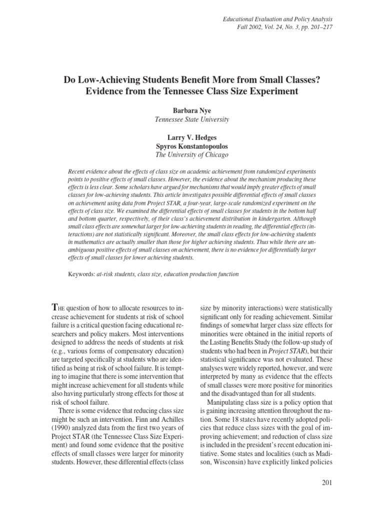 Do Low Achieving Students Benefit More From Small Classes Evidence From ...