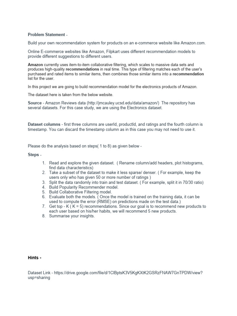 Problem Statement - RS - Amazon Product Recommendation | PDF | Applied Mathematics | Data