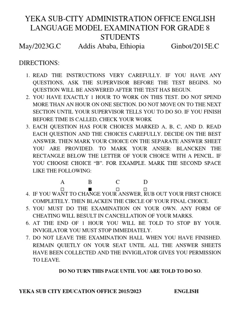 Grade 8 English Model Exam 2015 | PDF | Poverty | Poverty & Homelessness