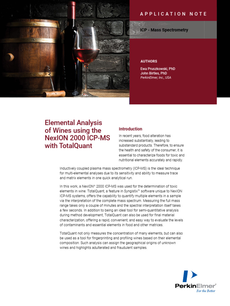 NexION 2000 ICP MSTotalQuant Elemental Analysis of Wines Application Note | PDF | Scientific ...
