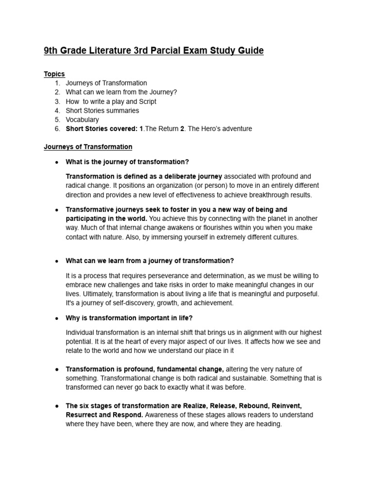 (Parcial 3) 9th Grade Literature 3rd Parcial Exam Study Guide | PDF