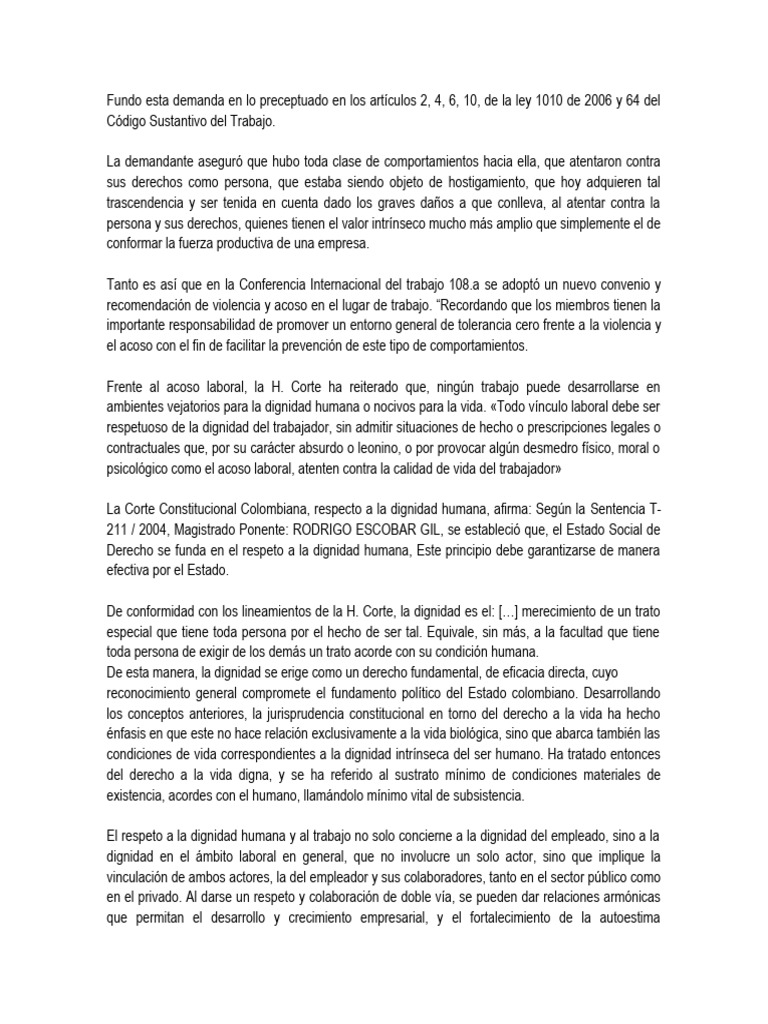 Fundamentos Legales Demanda Laboral | PDF | Derecho laboral | Debido al proceso